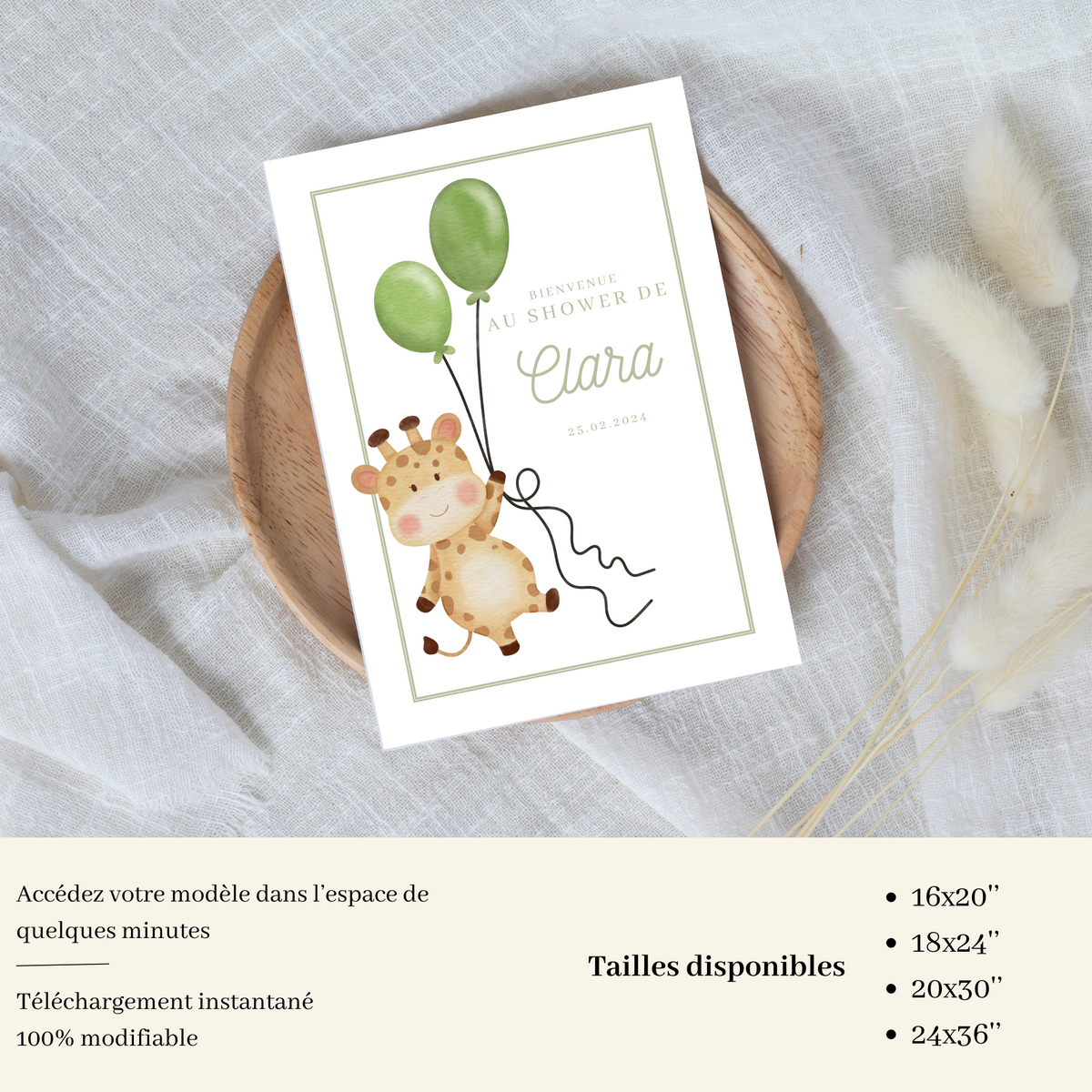 Affiche de bienvenue personnalisable pour baby shower - Pancarte en ...